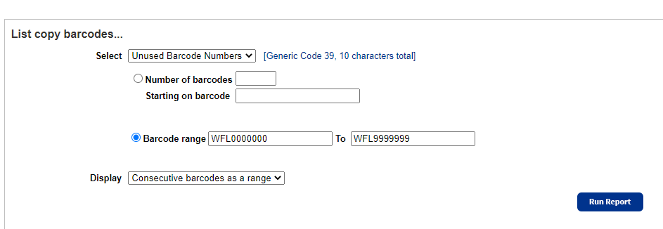 Unused Barcodes Report – W-FL BOCES School Library System